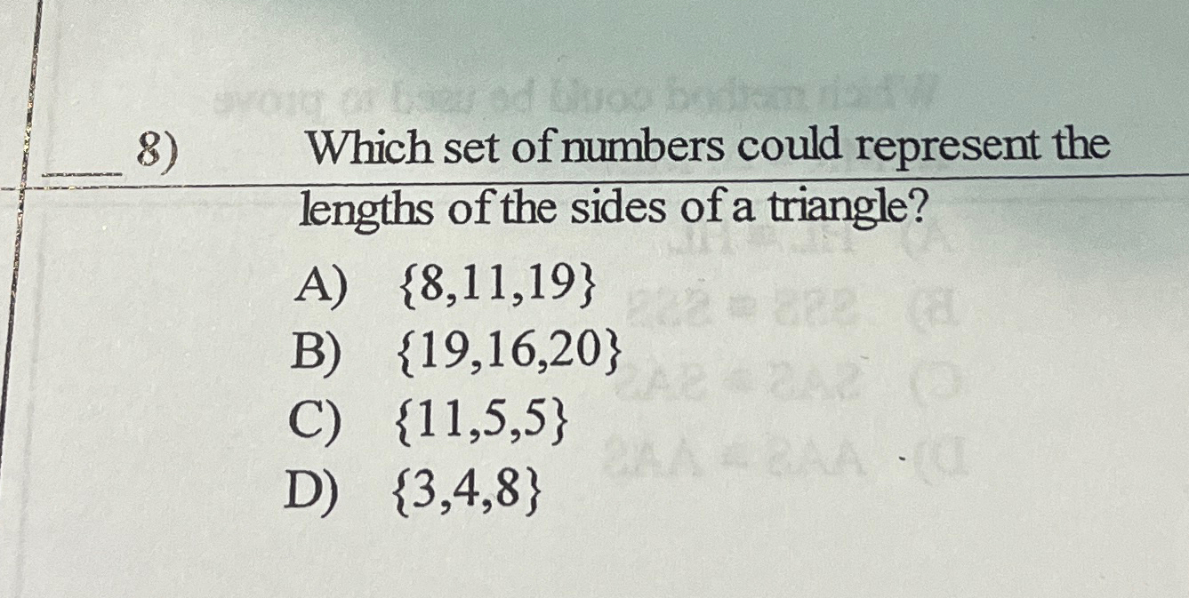 Solved Which set of numbers could represent the lengths of | Chegg.com