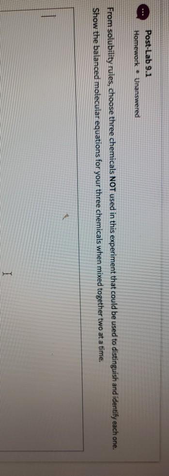 Solved - Post-Lab 9.1 Homework – Unanswered From solubility | Chegg.com