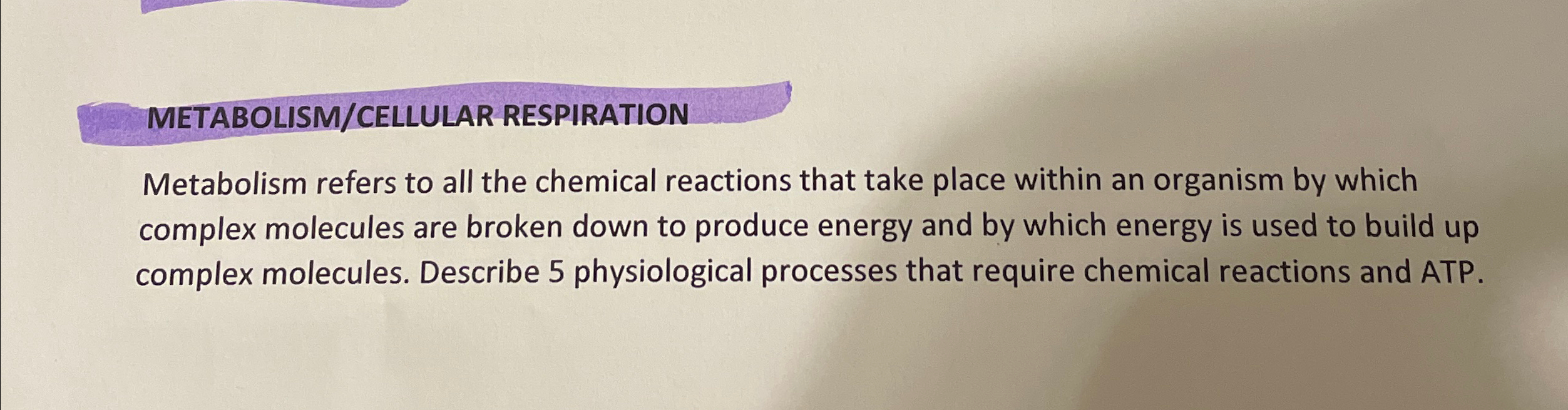 Solved METABOLISM/CELLULAR RESPIRATIONMetabolism refers to | Chegg.com