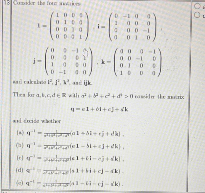 Solved Consider the four matrices | Chegg.com