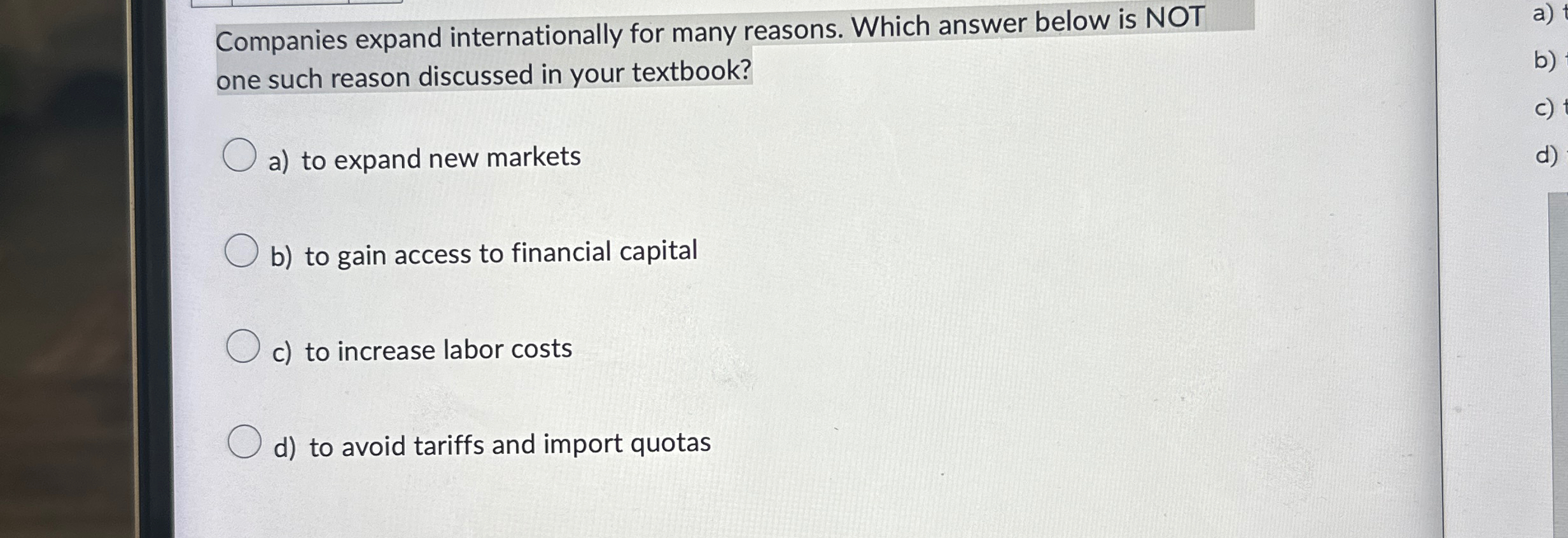 Solved Companies expand internationally for many reasons. | Chegg.com