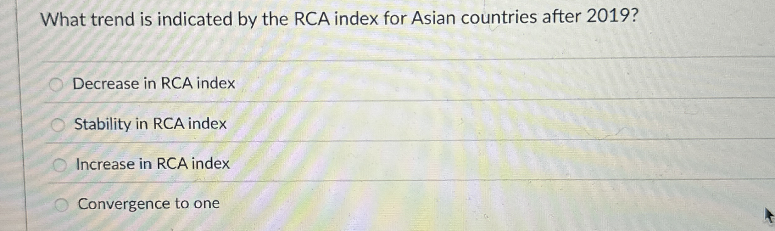 Solved What trend is indicated by the RCA index for Asian | Chegg.com