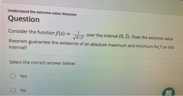 Solved Understand the extreme value theorem Question | Chegg.com