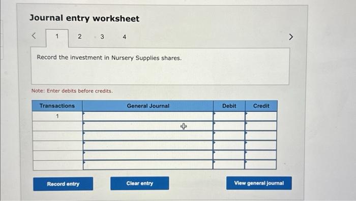 Solved Journal entry worksheet 4 Record the investment in | Chegg.com