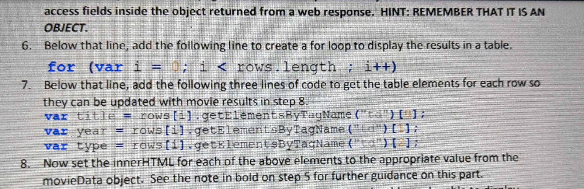 Solved access fields inside the object returned from a web | Chegg.com