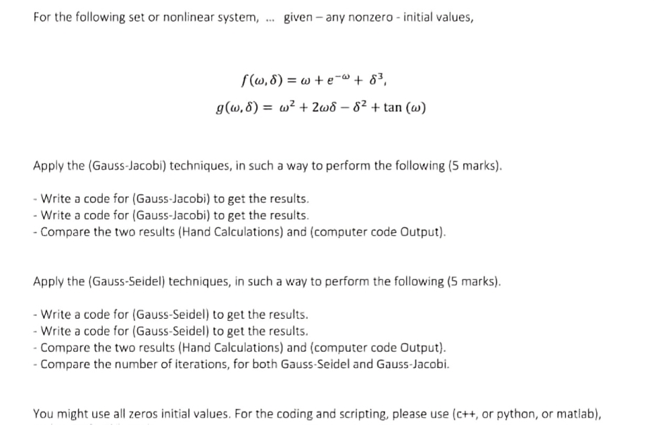 Solved For the following set or nonlinear system, ... ﻿given | Chegg.com
