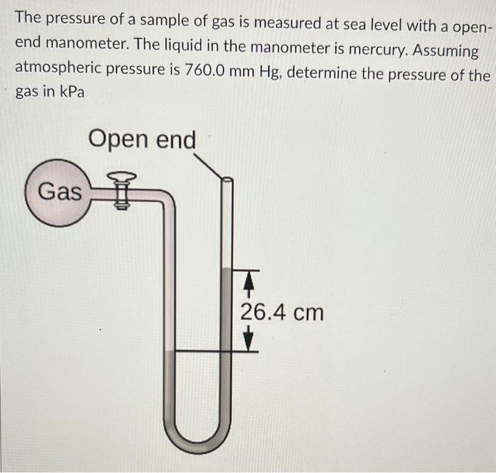 Solved The pressure of a sample of gas is measured at sea | Chegg.com