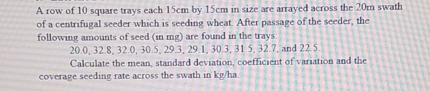 Solved Calculate the seeding rate of wheat using a seed | Chegg.com