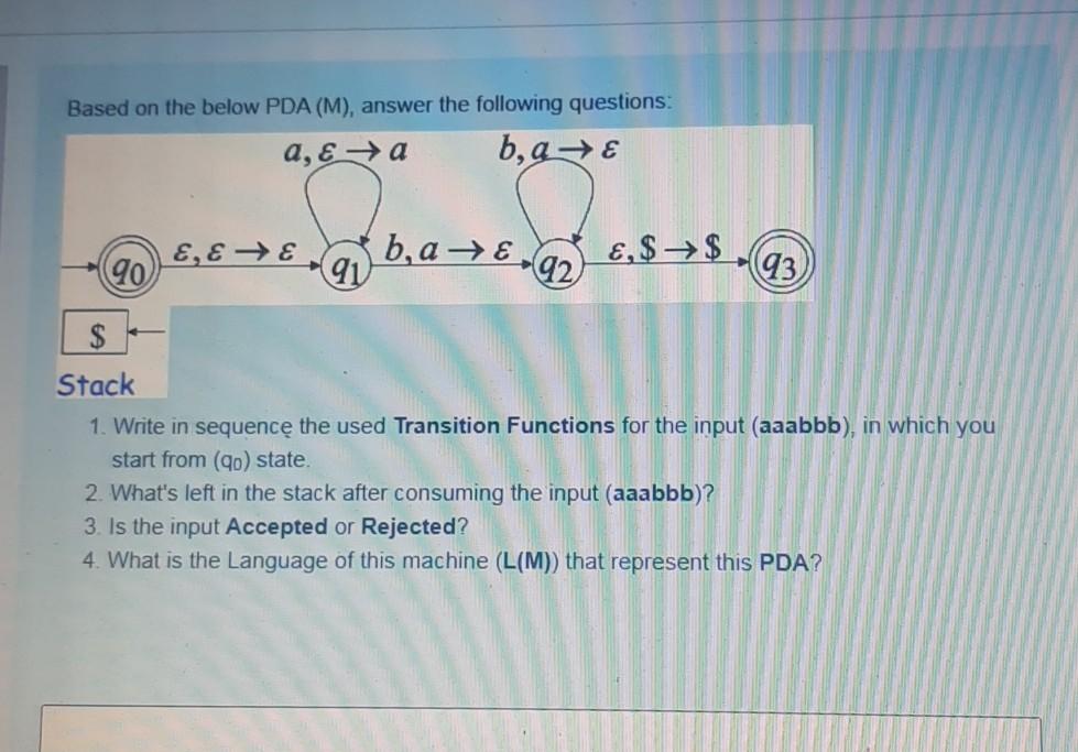 Solved Based on the below PDA (M), answer the following | Chegg.com