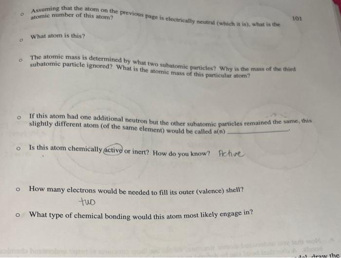 Solved Activity 2: Atomic Structure, Molecules and Chemical | Chegg.com