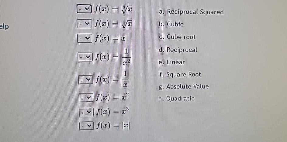 Solved f(x)=x3a. ﻿Reciprocal Squaredf(x)=x2b. ﻿Cubicf(x)=xc. | Chegg.com