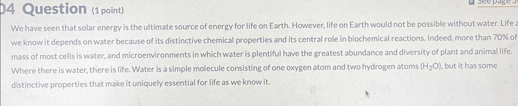 Solved 04 ﻿Question (1 ﻿point)We have seen that solar energy | Chegg.com