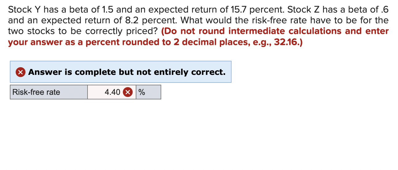 Solved Stock Y has a beta of 1.5 ﻿and an expected return of | Chegg.com