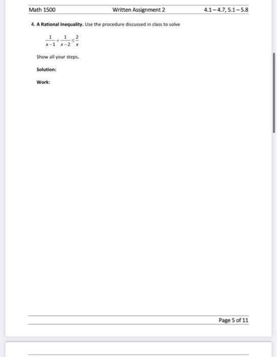 Solved 4. A Rational Inequality. Use the procedure discussed | Chegg.com