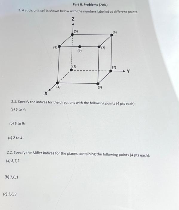 Solved Part II. Problems (70%) 2. A cubic unit cell is shown | Chegg.com