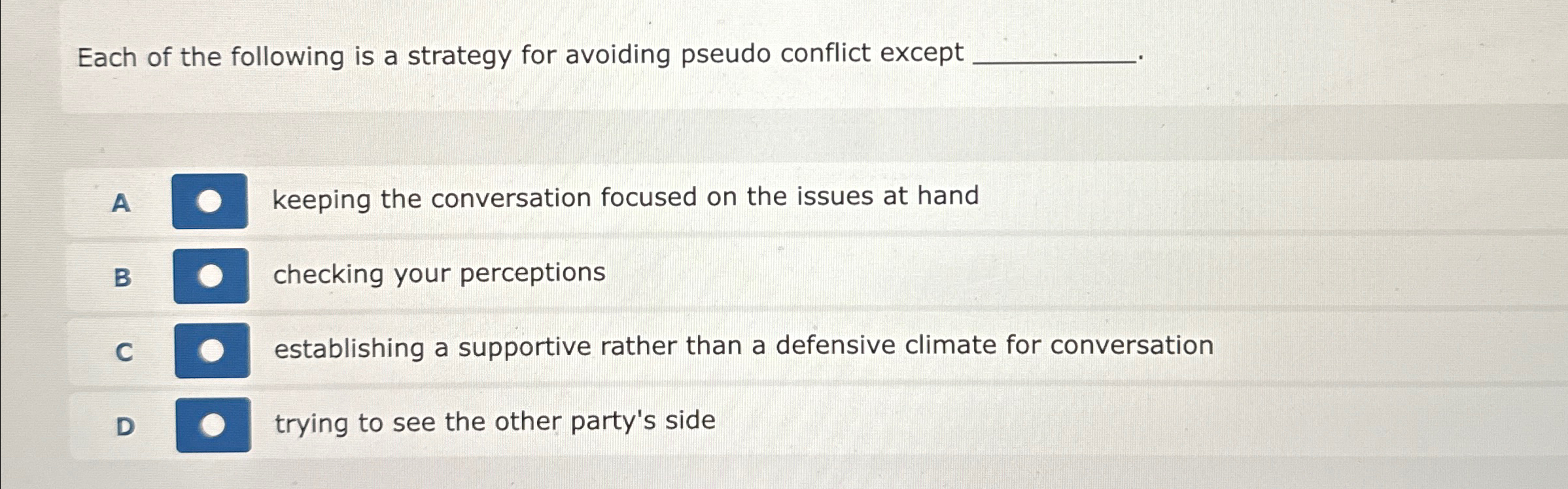 Solved Each of the following is a strategy for avoiding | Chegg.com
