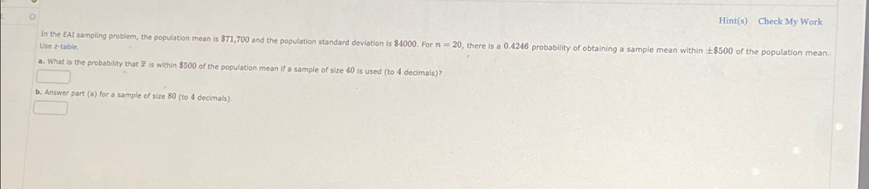 Solved In the EAl sampling problem, the population mean is | Chegg.com