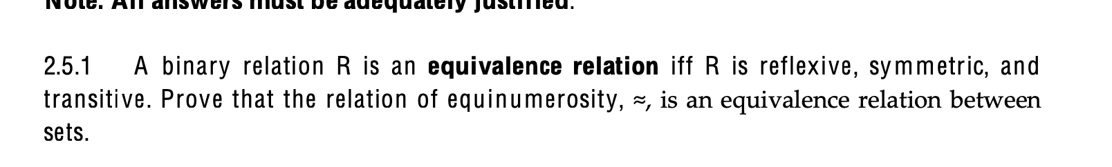 Solved 2.5.1 ﻿A binary relation R ﻿is an equivalence | Chegg.com