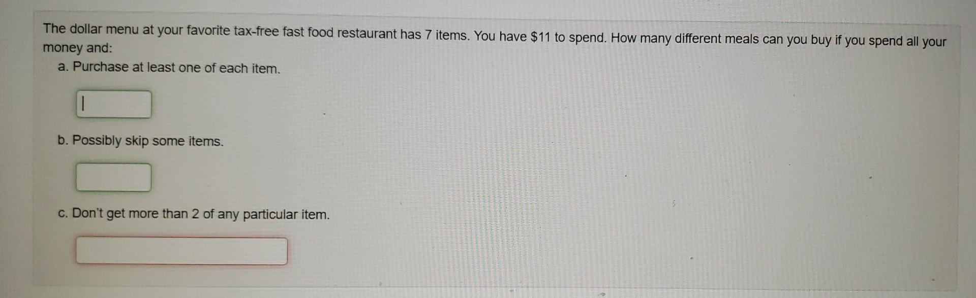 Solved The dollar menu at your favorite tax-free fast food | Chegg.com