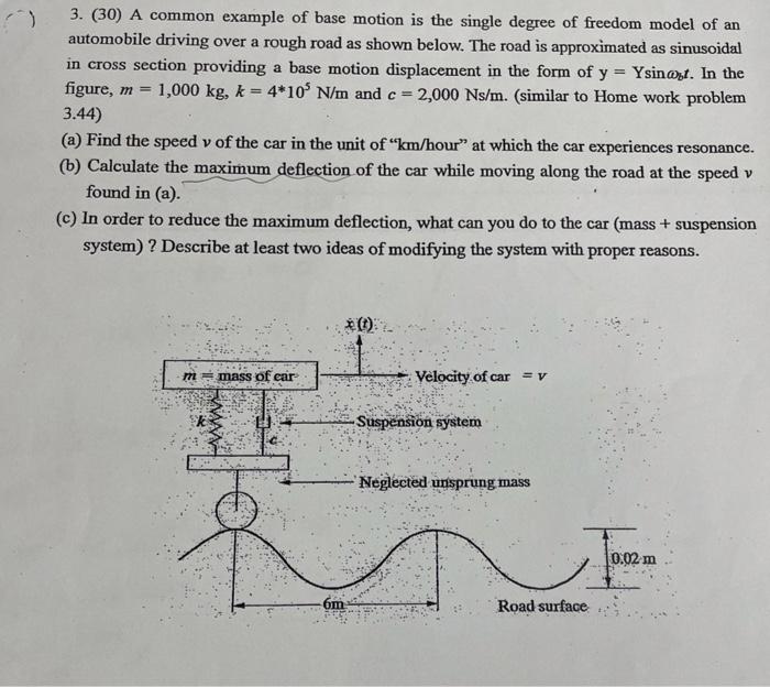 Solved 3. (30) A common example of base motion is the single | Chegg.com