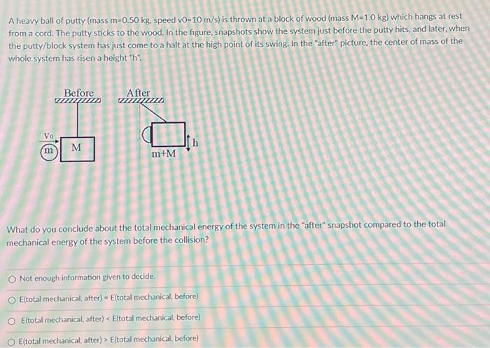 Solved A heavy ball of putty (mass m=0.50 kg, speed v0=10 | Chegg.com