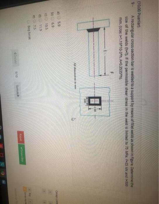 Solved (10.00 Puanlar) 9- A rectangular cross-section bar is | Chegg.com