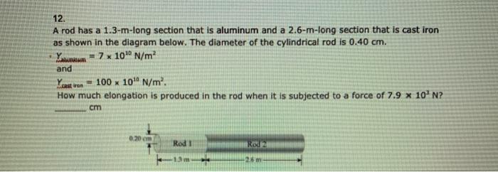 Solved 12 A rod has a 1.3-m-long section that is aluminum | Chegg.com