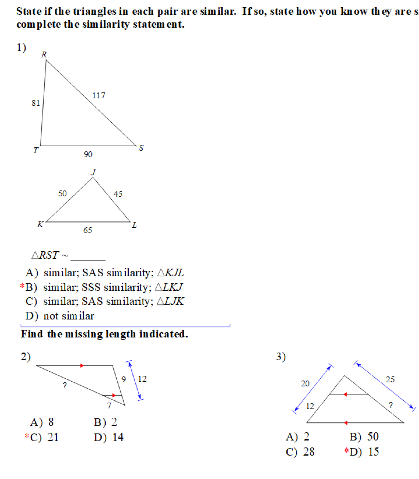 Question 1: State if the triangles in each pair are | Chegg.com