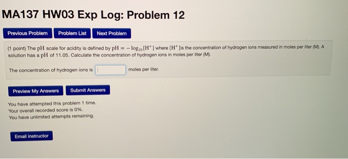 Solved MA137 HW03 Exp Log: Problem 12 Previous Problem | Chegg.com