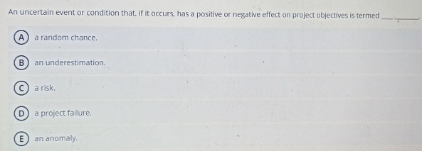 Solved An uncertain event or condition that, if it occurs, | Chegg.com