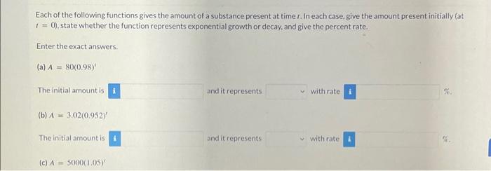Solved Each of the following functions gives the amount of a | Chegg.com