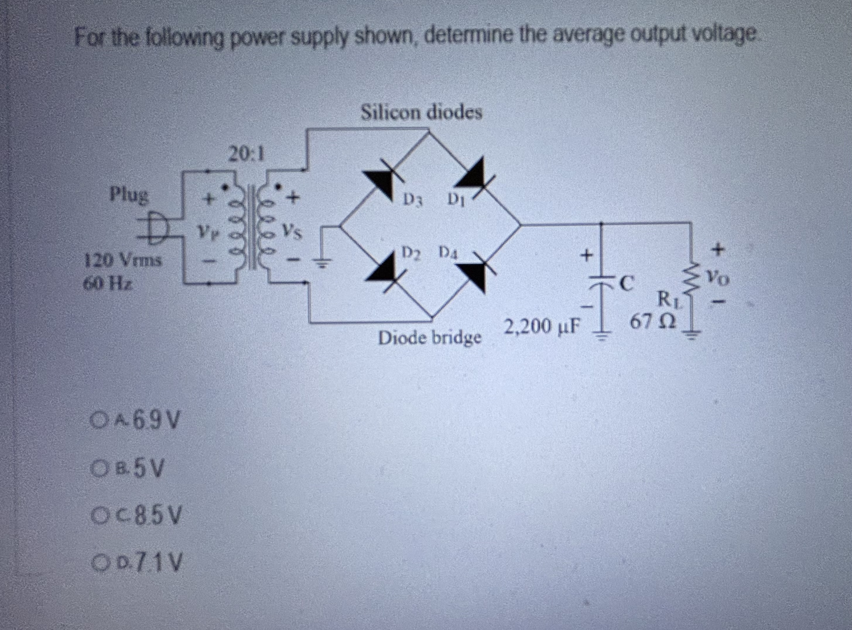 Solved For the following power supply shown, determine the | Chegg.com