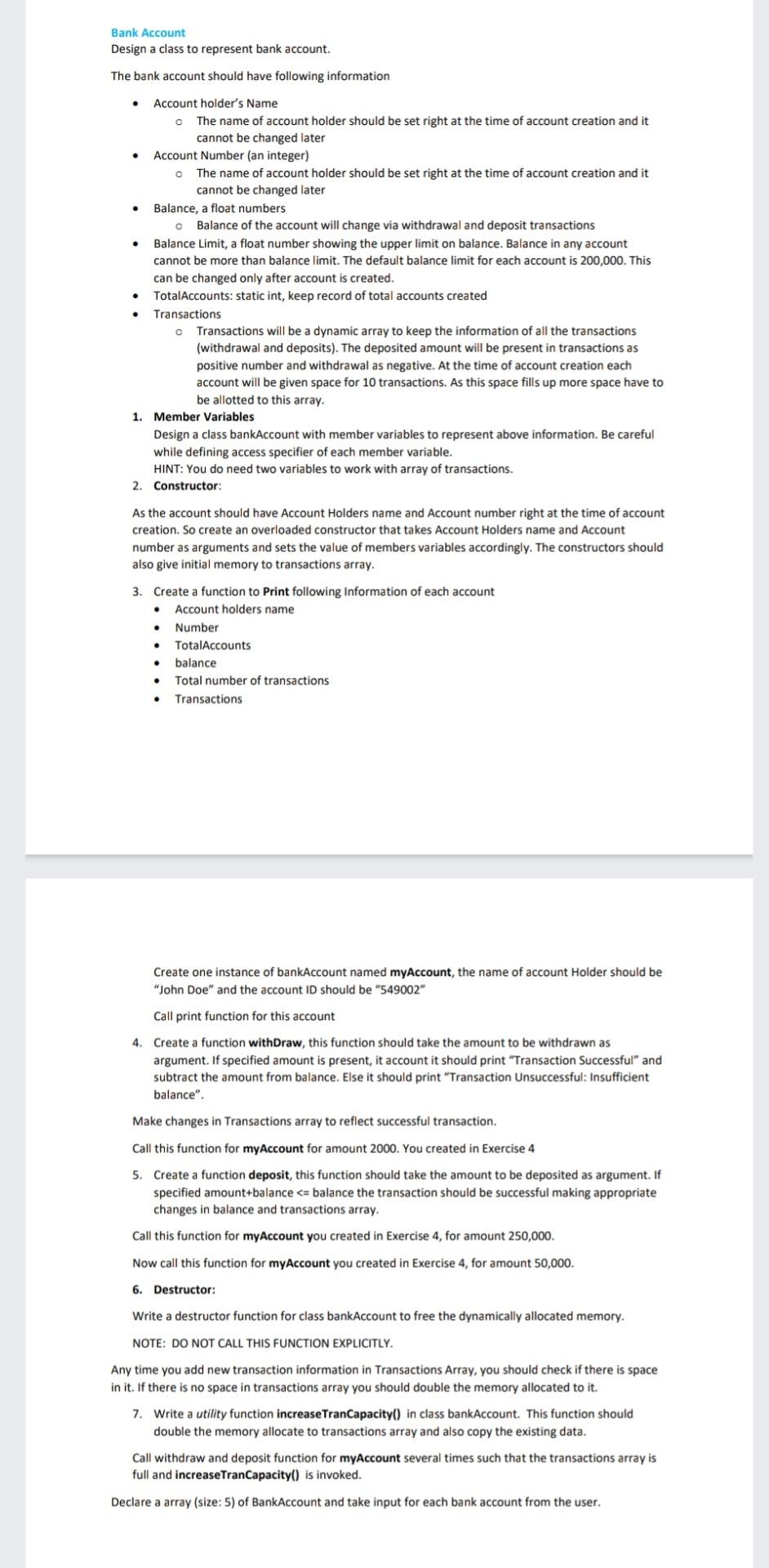 Solved Bank Account Design a class to represent bank | Chegg.com