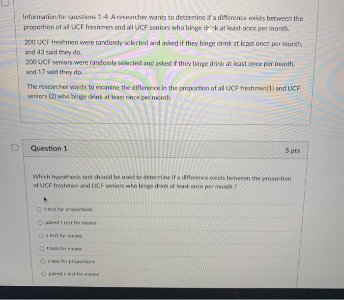 Solved Information For Questions 1 4 A Researcher Wants To