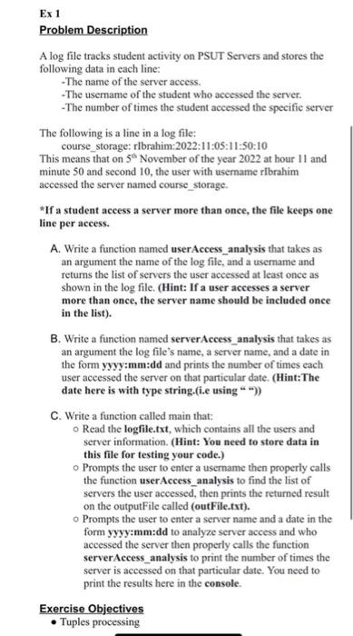 Solved Ex 1 Problem Description A log file tracks student | Chegg.com