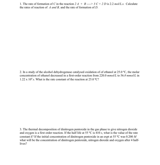 Solved 1. The rate of formation of C in the reaction 2 A + | Chegg.com