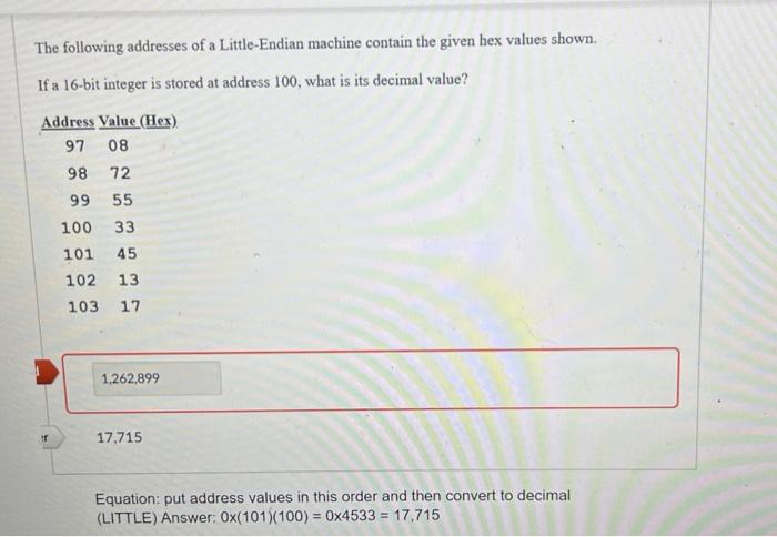 Solved The following addresses of a Little Endian machine | Chegg.com