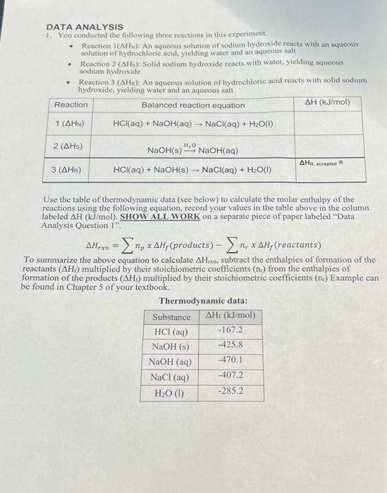 Solved questions 1-7 and the moles of NaOH ON THE DATA TABLE | Chegg.com