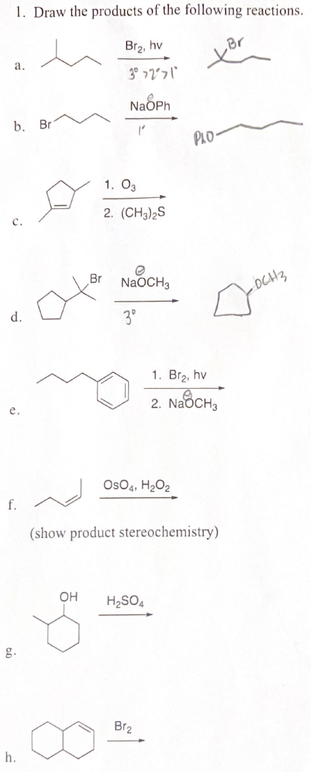 Draw the products of the following reactions.df.(show | Chegg.com