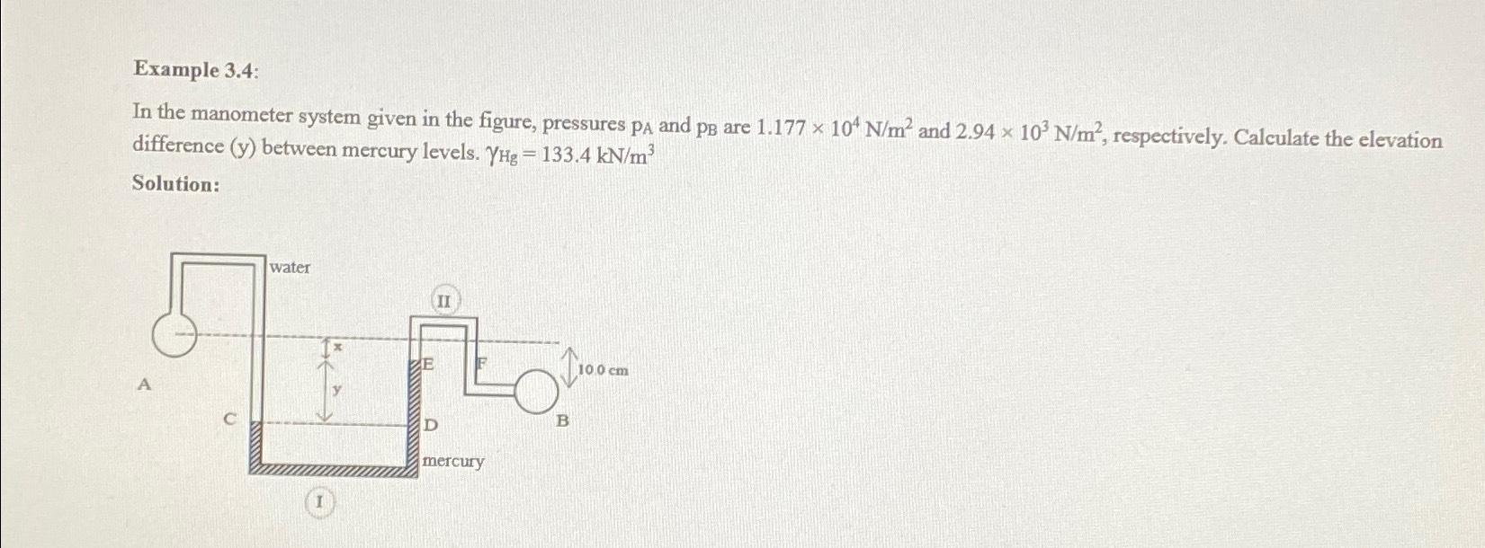 Solved Example 3.4:In the manometer system given in the | Chegg.com
