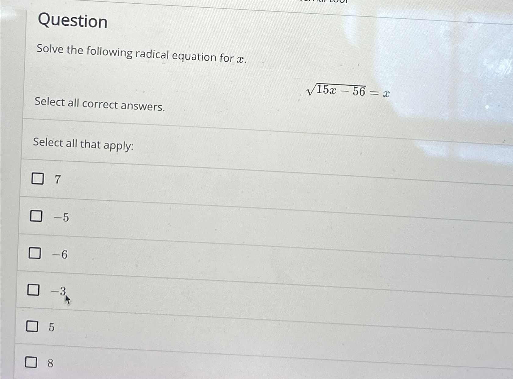 Solved QuestionSolve the following radical equation for | Chegg.com