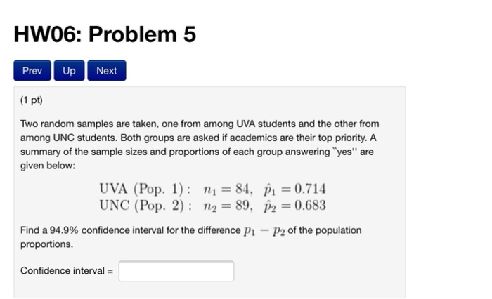 Solved HW06: Problem 5 Prev Up Next (1 pt) Two random | Chegg.com