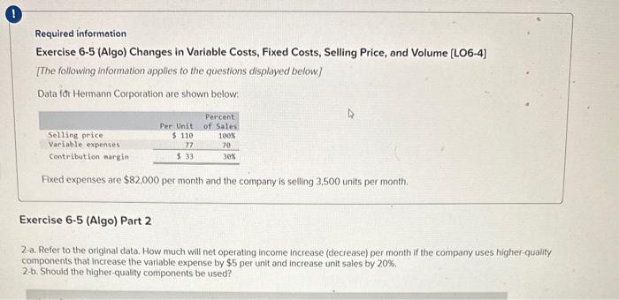 Solved Required information Exercise 6-5 (Algo) Changes in | Chegg.com