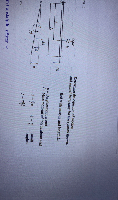 Solved ru 1 ﻿:Determine the equation of motion and natural | Chegg.com