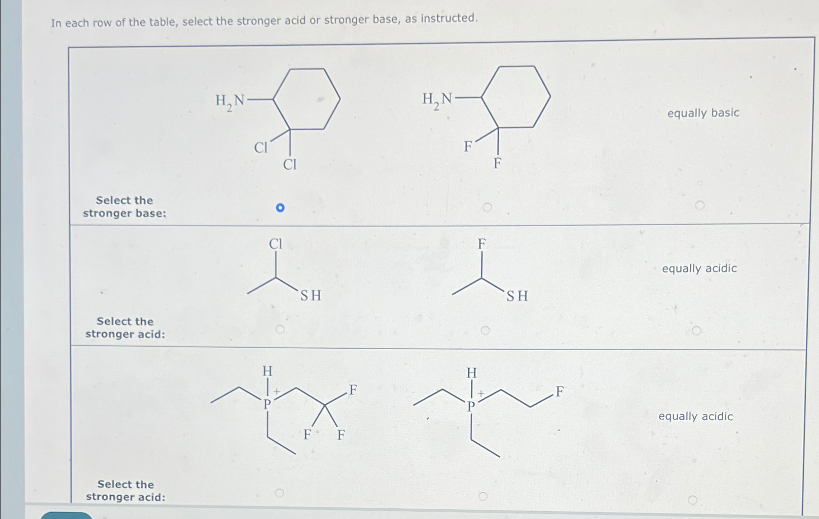 Solved In each row of the table, select the stronger acid or | Chegg.com Solved In each row of the table, select the stronger acid or | Chegg.com