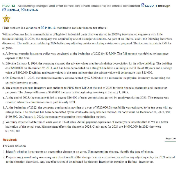 Solved Show work:P 20-13 ﻿Accounting changes and error | Chegg.com