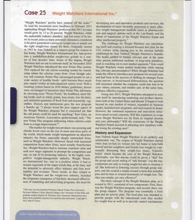 Solved Using the attached Case on Weight Watchers | Chegg.com