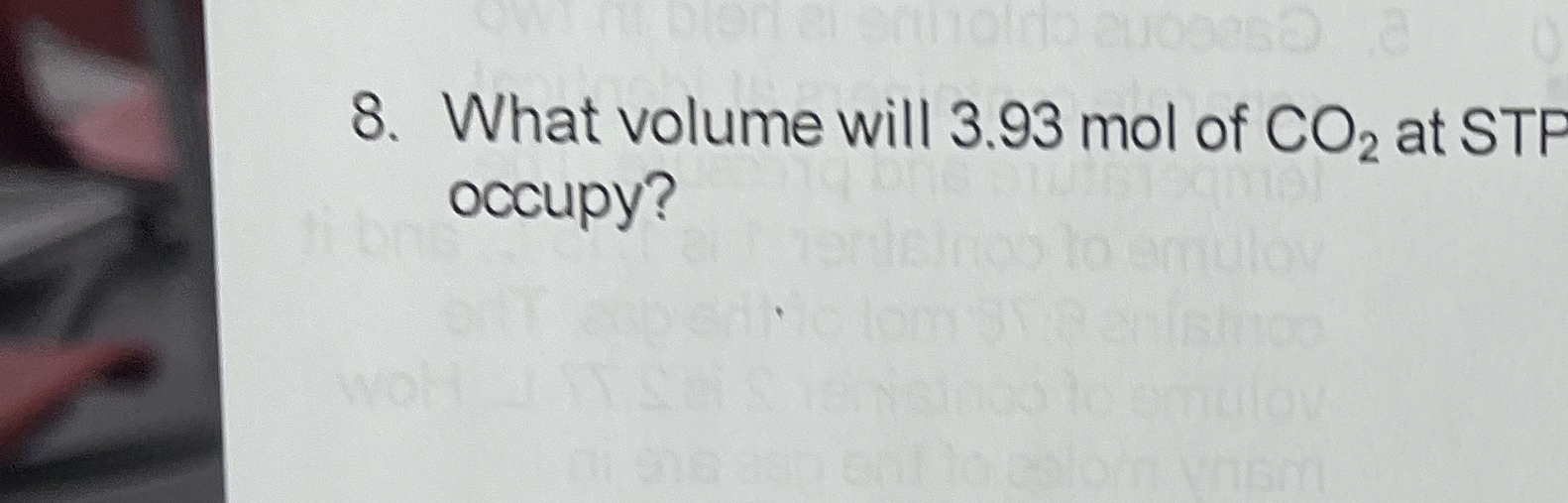 Solved What volume will 3.93 ﻿mol of CO2 ﻿at STR occupy? | Chegg.com