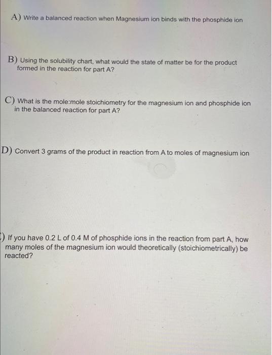 Solved A) Write a balanced reaction when Magnesium ion binds | Chegg.com