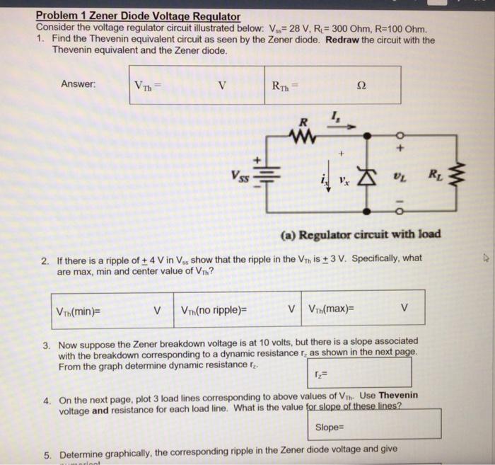 Solved Problem 1 Zener Diode Voltage Regulator Consider the | Chegg.com